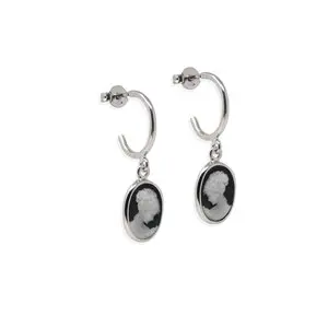 VINTOUCH ITALY Mini Cameo Hoop Earrings - Black