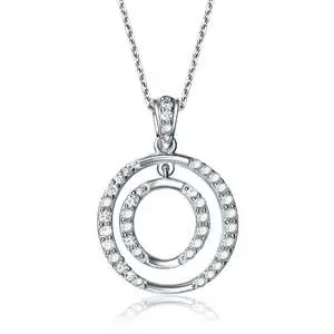 GENEVIVE Sterling Silver Zirconia Drop Circle Pendant Necklace - White/silver