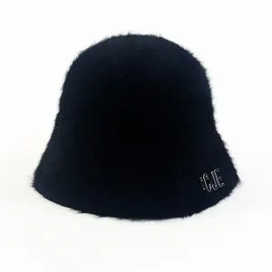 CHANEL JOAN ELKAYAM C J E Fluffy Faux Fur Dome Cloche Bucket Hat - Black