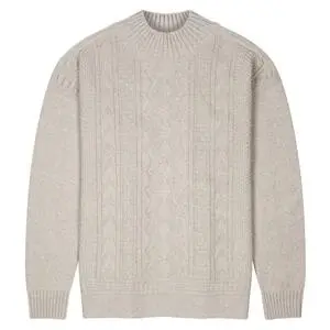 PAUL JAMES KNITWEAR Midweight Cotton Mock Neck Gansey Jumper - Grey