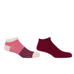 PEPER HAROW - MADE IN ENGLAND Oxford Stripe & Classic Burgundy Trainer Socks Bundle - Red