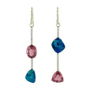 ARTISAN Pink Tourmaline, Opal & Diamond Drop Earrings In 14k Yellow - Gold