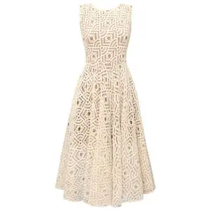 ALINA CERNATESCU Neutrals Chiara Crochet Cotton Wide Midi Versatile Dress
