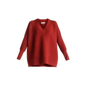 PAISIE V-neck Ribbed Jumper - Red