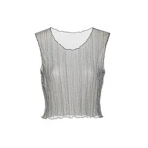 BY NOA RAWITZ Silver / Black Urania Plisse Sleeveless Crop Top- Silver - Silver/black