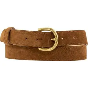 PEACHY BELTS LTD Chestnut Suede Belt With Plain Gold Buckle - Brown