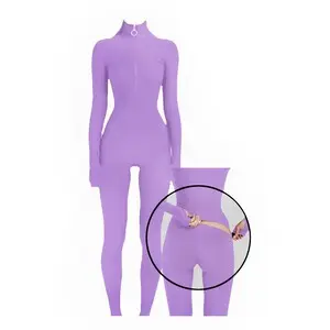 MONOSUIT Neutrals Lavender Long Sleeve Turtleneck Zip Up Full Bodysuit Total Zipper - Purple