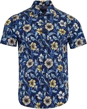 LORDS OF HARLECH Scott Meadow Flora Shirt Navy - Blue