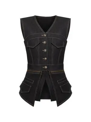 TIA DORRAINE Sleeveless Denim Top Vest