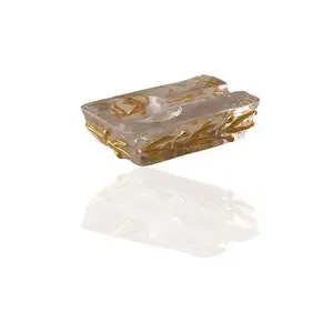 MARLETH Clear Glass Cigar Ashtray With Olive Branch Detail - Gold