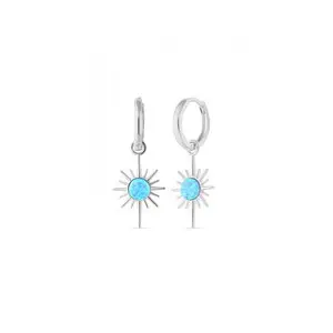SPERO LONDON Silver / Blue Blue Opal Northern Star Starburst Drop Hoop Earring Sterling Silver Silver - Silver/blue