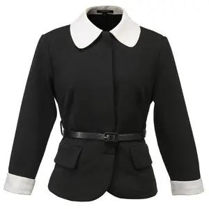 SMART AND JOY Double Breasted White Collar Jacket - Black