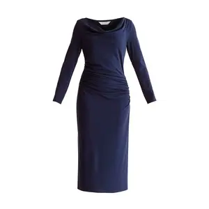 PAISIE Ruched Jersey Dress With Draped Neck - Blue