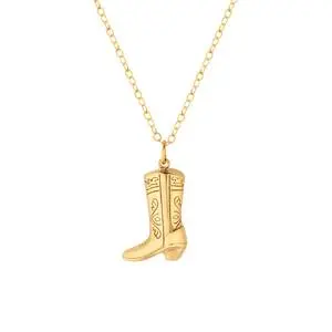 REJECTED HEARTS CLUB Cowboy Texas Give Em' The Boot Filled Pendant Necklace With Magnetic Clasp - Gold
