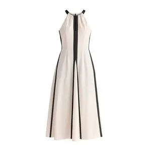 PAISIE Neutrals Contrast Details Halterneck Midi Dress In Beige And Black - Beige/black