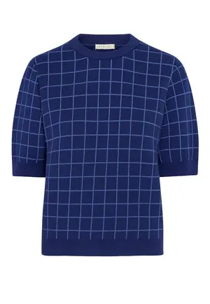 GROBUND Alva Tee With Navy Grid - Blue