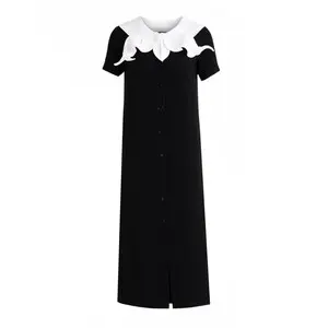 JULIA ALLERT Straight Midi Shirt Dress With Adjustable Collar - Black