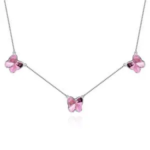FAR EAST JEWELRY Pink / Silver Handcrafted Silver & Pink Crystal Butterfly Necklace - Pink/silver
