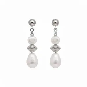ANGEL BAROCCO Geometric Pearl Drop Earrings - Silver