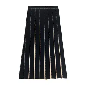 ROCH PEREL Neutrals Cream Inner Pleat Knitted Skirt - Black