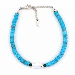 Kris Nations Turquoise & Mother Of Pearl Fish Bracelet - Silver