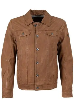 Mauritius Leather Trucker Jacket Geoff Dark Camel - Brown