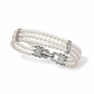 NINEMOO Interlace Triple Pearl Bracelet With Zircon Clasp