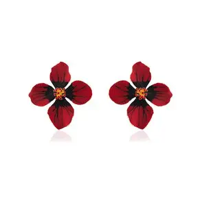 MILOU JEWELRY Black Clover Flower Earrings - Red