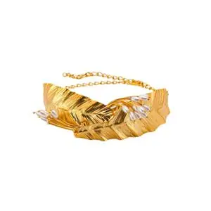 MERAKI BY RASHMI BAJAJ Patram Linked Plated Choker With Lustrous White Pearls - Gold
