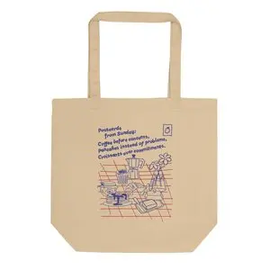 ANCHOR & CREW Recycled Cotton Tote Bag With "Postcards From Sunday" Motif Brown