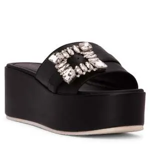 BEAUTIISOLES BY ROBYN SHREIBER Embellished Leather Platform Wedge Sandal - Black