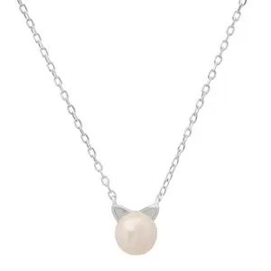 KYLIE HARPER Sterling Kitty Cat Pearl Pendant Necklace - Silver