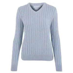 PAUL JAMES KNITWEAR Talulah Cotton Cable V-neck Jumper - Blue