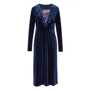 SMART AND JOY V-neck With Lacework Velvet Dress