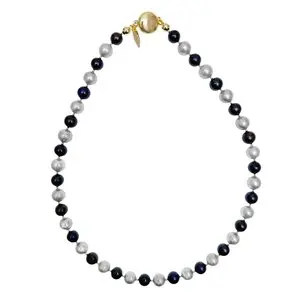 FARRA Classic Gray And Black Natural Freshwater Pearls Color Blocking Necklace - Black/gray
