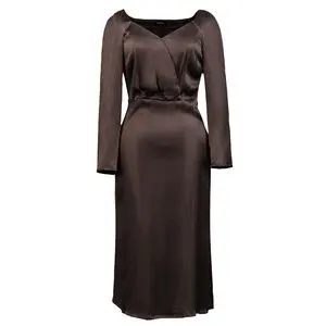 SMART AND JOY Satin Sweetheart Neckline Midi Dress - Brown