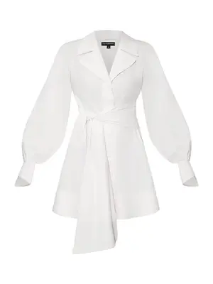 TIA DORRAINE Long Sleeve Shirt Dress In Linen - White
