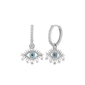 SPERO LONDON Evil Eye Earring Blue Eye Eyelash Pave Sterling Earring - Silver