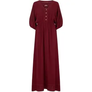 RAFFYA Somerton Kaftan Style Embroide Maxi Dress In Burgundy - Red