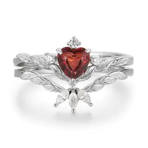 AZURA JEWELRY NEW YORK Flaming Heart Garnet And Topaz Ring Set - Silver
