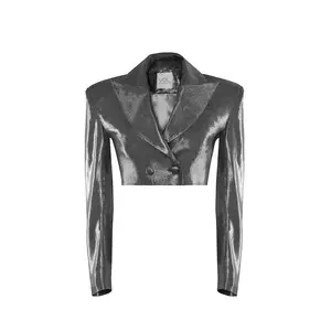 VESTIAIRE D'UN OISEAU LIBRE Metallic Cropped Jacket - Silver