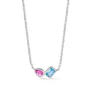 DOWER & HALL Blue Topaz & Pink Quartz Duo Tutti Frutti Necklace In Sterling - Silver