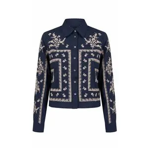 NOOKI DESIGN Sienna Embroidered Cropped Shirt - Blue