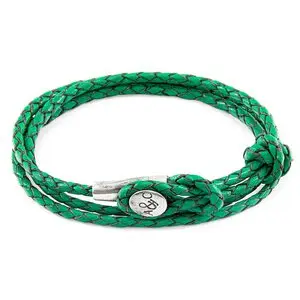 ANCHOR & CREW Silver / Green Fern Green Dundee Silver & Braided Leather Bracelet - Silver/green