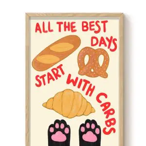 THE PAPER TAIL Red / Black Carbs Day Cat Art Print A4 - Red/black