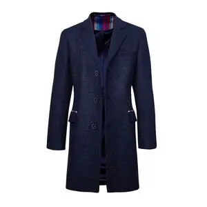 KOY CLOTHING Navy Wool Herringbone Overcoat - Blue