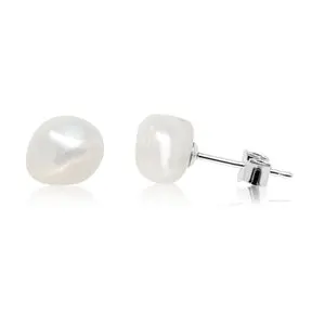 KIRI & BELLE Dot Keshi Pearl Sterling Stud Earrings - Silver