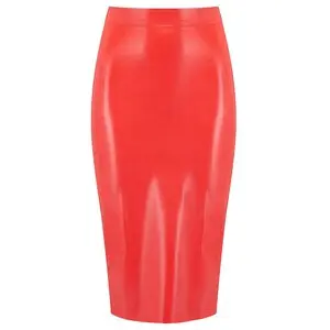 ELISSA POPPY Latex Midi Skirt - Red