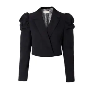 AGGI BY HALEWSKI Naya Moonless Night Short Blazer With Puffed Sleeves - Black