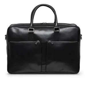 HIDES LEATHER CO. Full-grain Leather Briefcase, Work Bag With Strap Organizer - Black